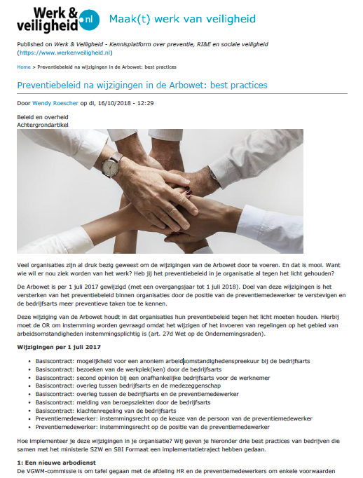 Preventiebeleid na wijzigingen in de Arbowet: best practices - SBI Formaat