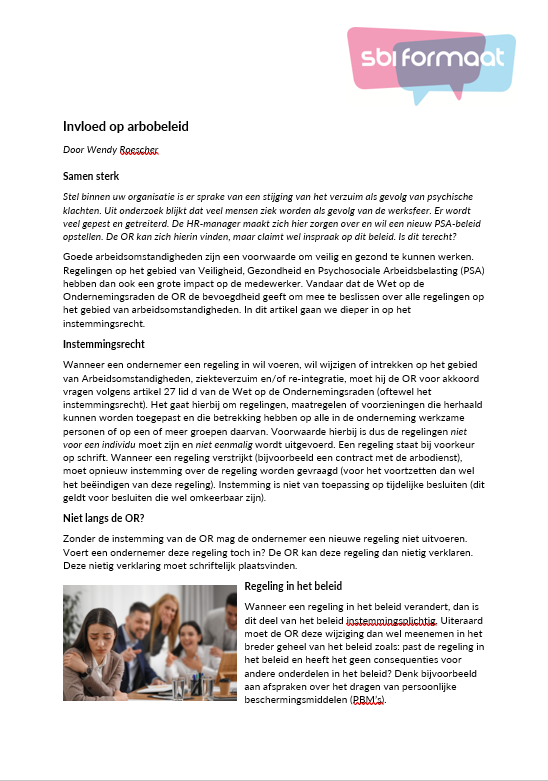 Invloed op arbobeleid - SBI Formaat