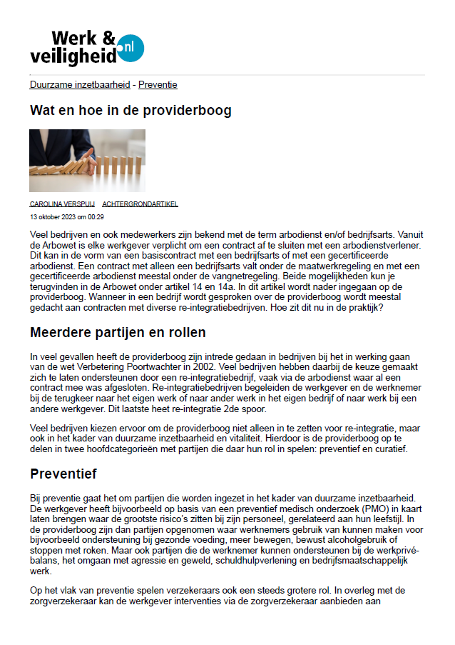 Wat en hoe in de providerboog - SBI Formaat